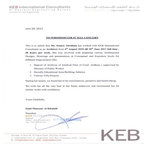 keb experience letter | PDF