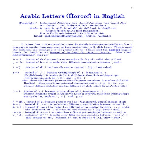 Arabic Letters in English | DOCX