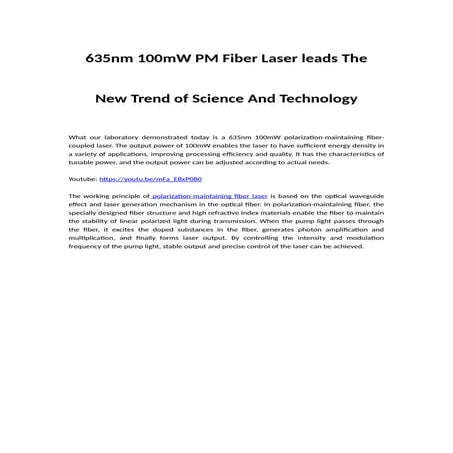 635nm 100mW PM Fiber Laser: Stable Light Source, The First Choice For ...