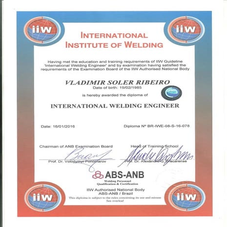 Official Certificate - International Welding Engineer | PDF