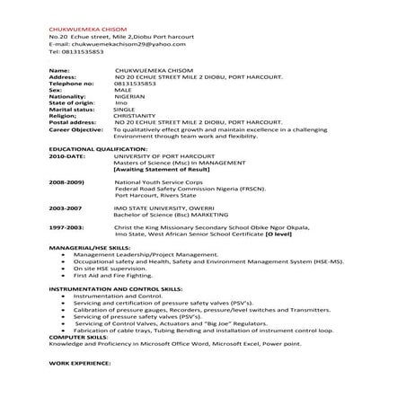 chukwuemka chisom cv Reloaded 2 | DOC