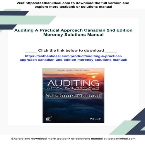 Auditing A Practical Approach Canadian 2nd Edition Moroney Solutions Manual | PDF