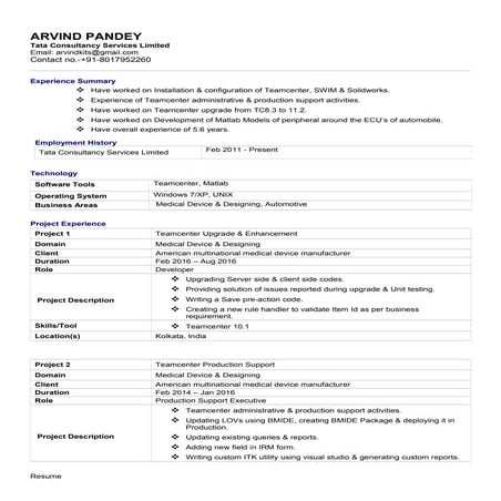 Arvind_Pandey_Resume_Teamcenter | DOC
