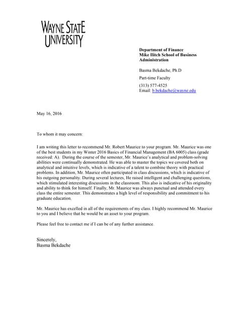 Recommendation Letter - College | PDF