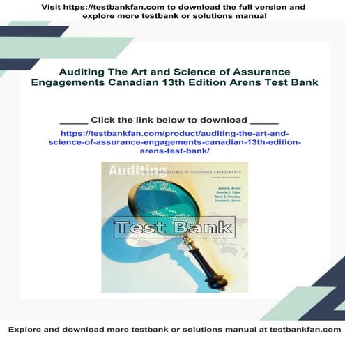 Auditing The Art and Science of Assurance Engagements Canadian 13th ...