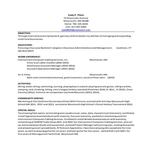 Resume - Cody Tilton 5-5-16 | DOCX