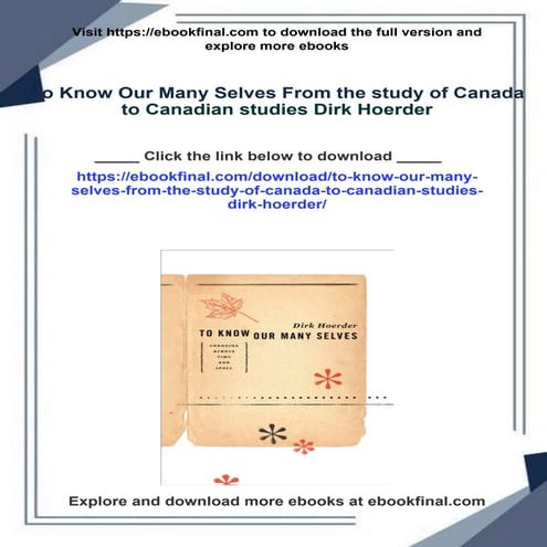 To Know Our Many Selves From the study of Canada to Canadian studies ...