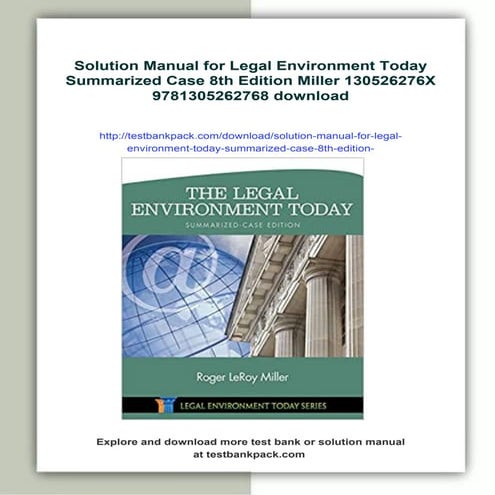 Solution Manual for Legal Environment Today Summarized Case 8th Edition ...