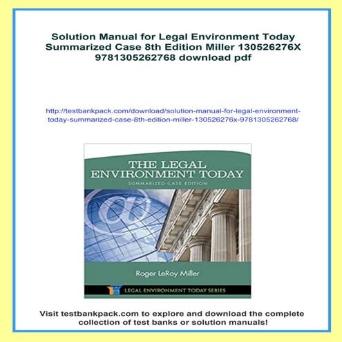 Solution Manual for Legal Environment Today Summarized Case 8th Edition ...