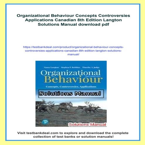 Organizational Behaviour Concepts Controversies Applications Canadian 8th Edition Langton ...