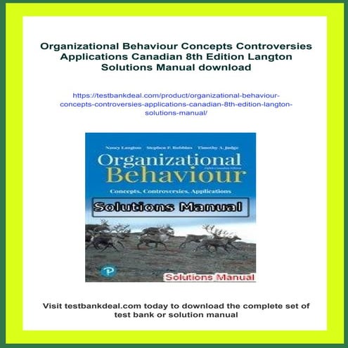 Organizational Behaviour Concepts Controversies Applications Canadian ...
