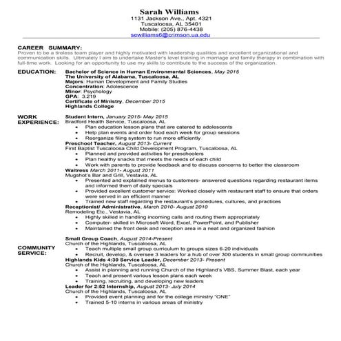 Sarah Williams 2015 Resume -2 | DOC