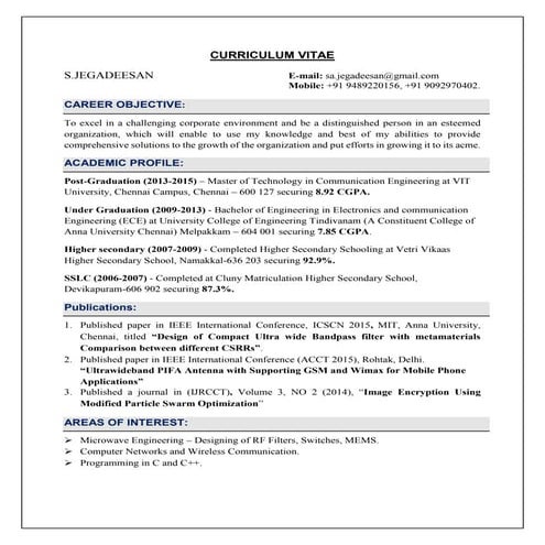 JEGADEESAN_CV | PDF