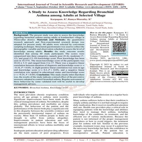 A Study to Assess Knowledge Regarding Bronchial Asthma among Adults at ...