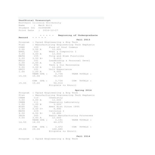Unofficial Transcript Dec 27 '16 | DOCX