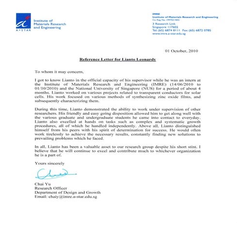 Reference letter-Lianto | PDF