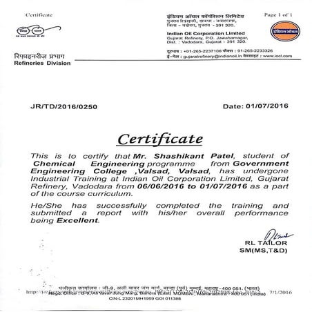 iocl certificate | PDF