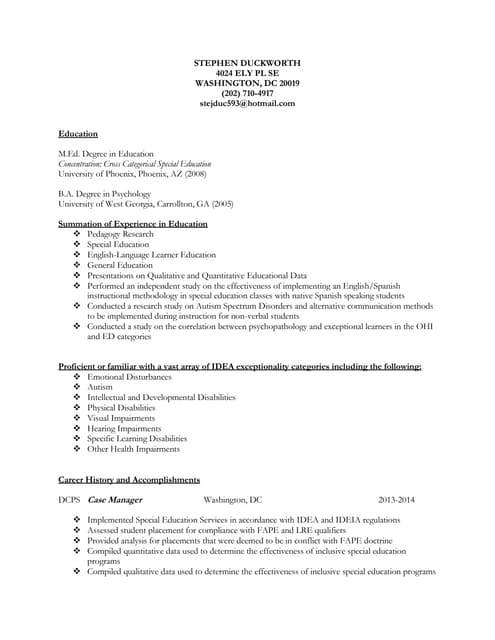 Carol McGury Resume SA | DOCX | Undergraduate Education | College Education
