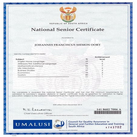 Matric cert | PDF