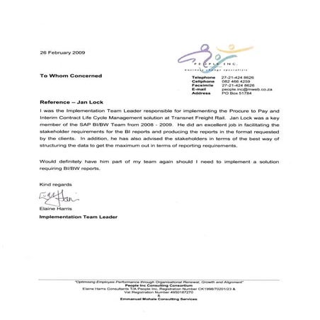 Reference Letter - Transnet 1 - Jan Lock | PDF