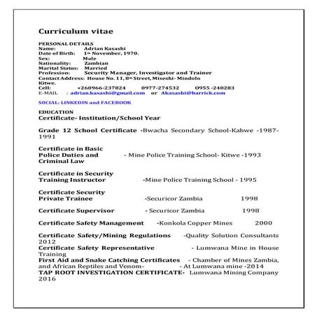 Curriculum vitae james kayivwa | PDF