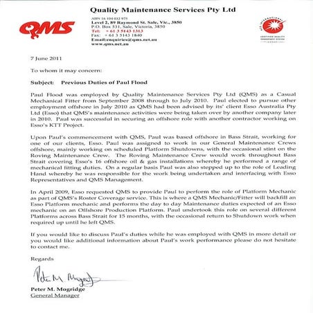 QMS Letter for Santos | PDF