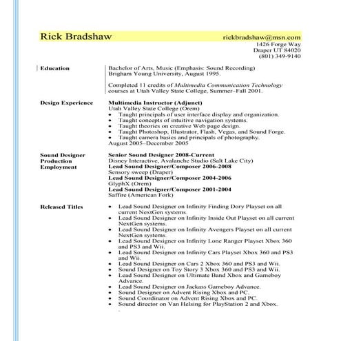 Rick Bradshaw's Resume 2016 | PDF