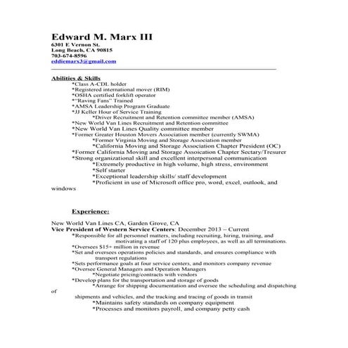 Edward Resume | DOC | Logistics | Business