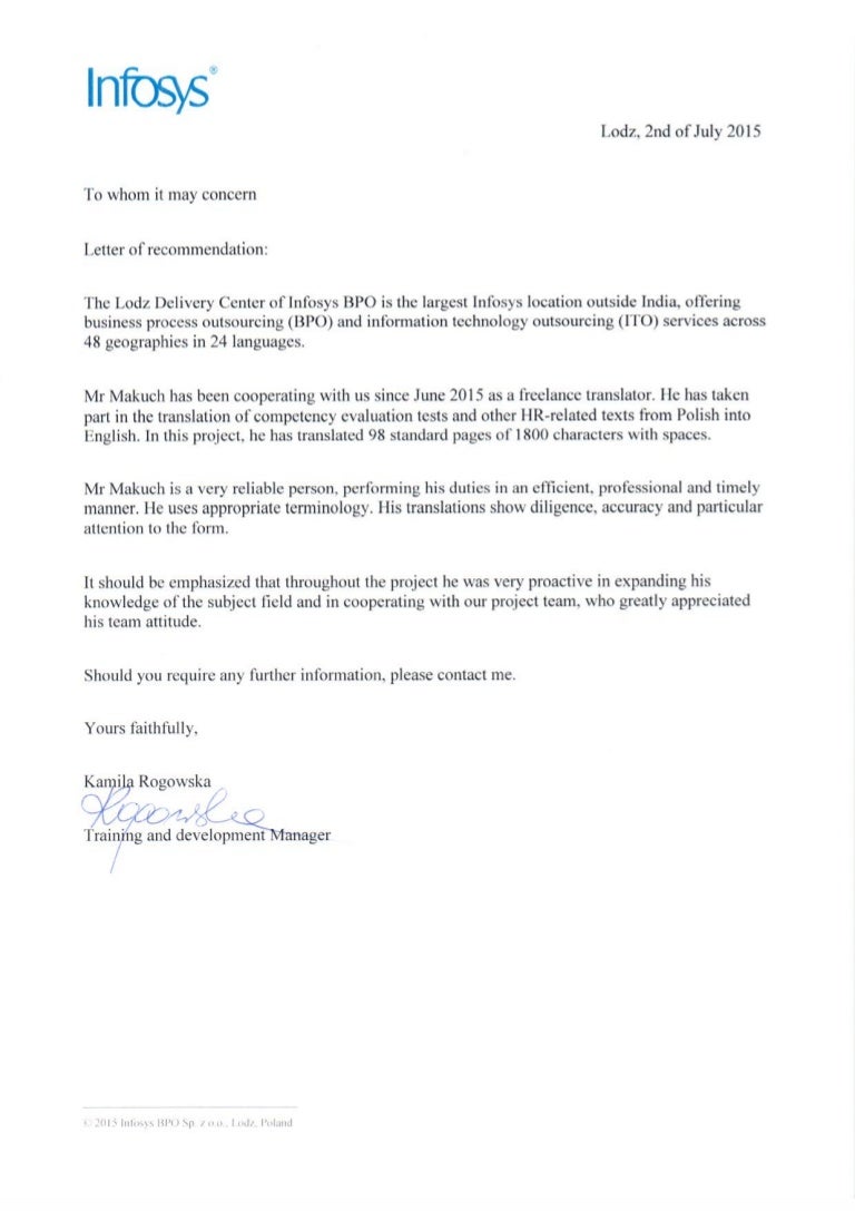 Infosys_letter of recommendation_Piotr Makuch_July 2015