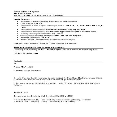Resume_Sunil_DOTNET | PDF