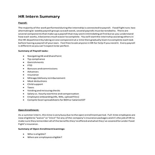 HR Intern Summary | DOCX | Human Resources | Business