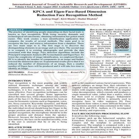 Kpca And Eigen Face Based Dimension Reduction Face Recognition Method Pdf