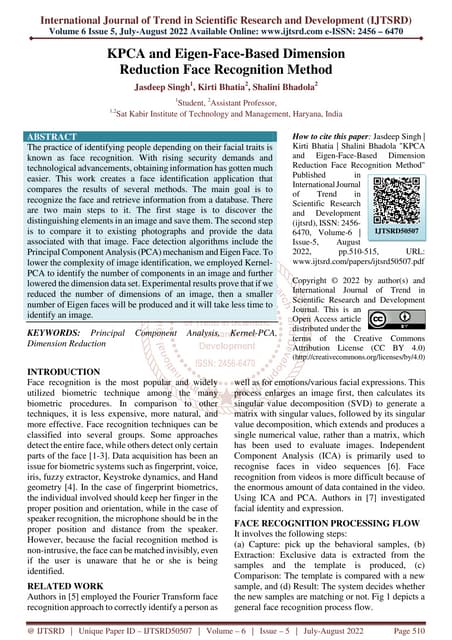 Kpca And Eigen Face Based Dimension Reduction Face Recognition Method Pdf