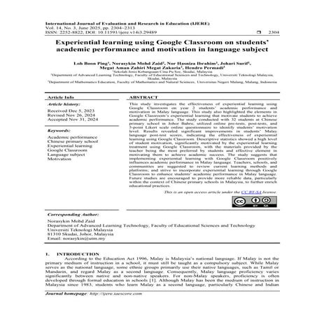 Experiential learning using Google Classroom on students’ academic ...