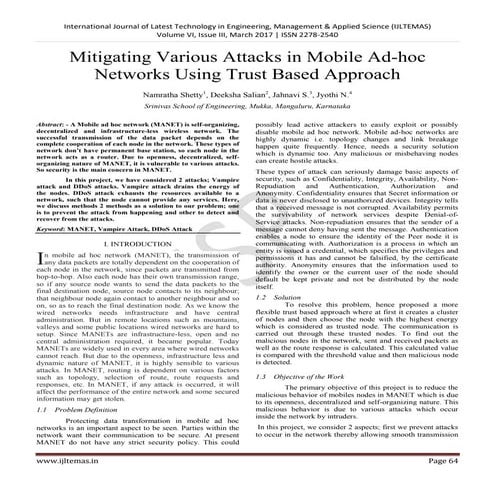 Mitigating Various Attacks In Mobile Ad Hoc Networks Using Trust Based Approach Pdf