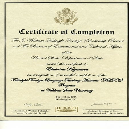 Fulbright FLTA Certificate | PDF