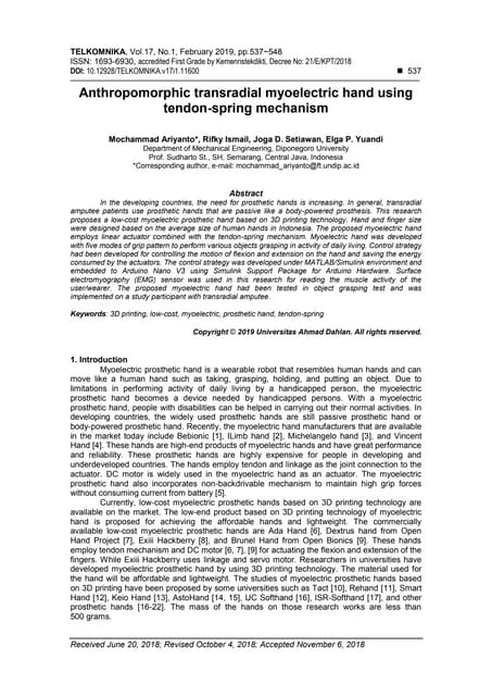 Prosthetic Hand Control Using Emg Sensor Pdf Computer Peripherals Computing