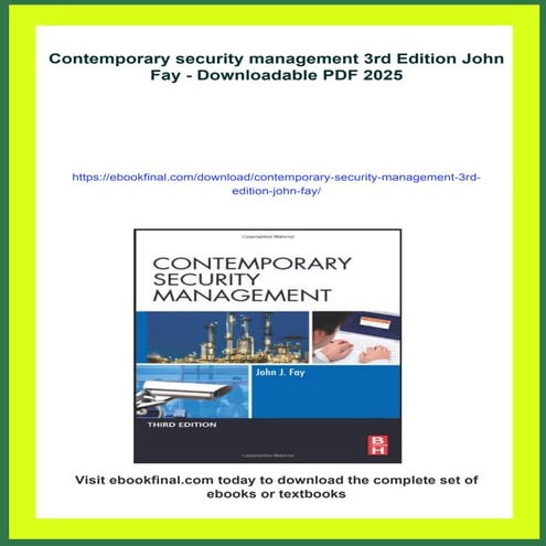 Contemporary security management 3rd Edition John Fay | PDF