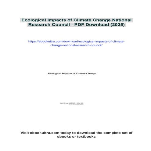 Ecological Impacts of Climate Change National Research Council | PDF