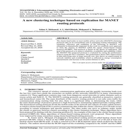 A New Clustering Technique Based On Replication For Manet Routing Protocols Pdf