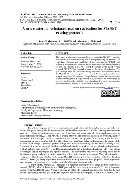 A New Clustering Technique Based On Replication For Manet Routing Protocols Pdf