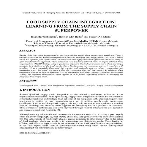 FOOD SUPPLY CHAIN INTEGRATION: LEARNING FROM THE SUPPLY CHAIN ...