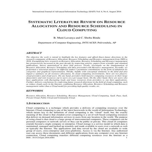 SYSTEMATIC LITERATURE REVIEW ON RESOURCE ALLOCATION AND RESOURCE SCHEDULING IN CLOUD COMPUTING | PDF