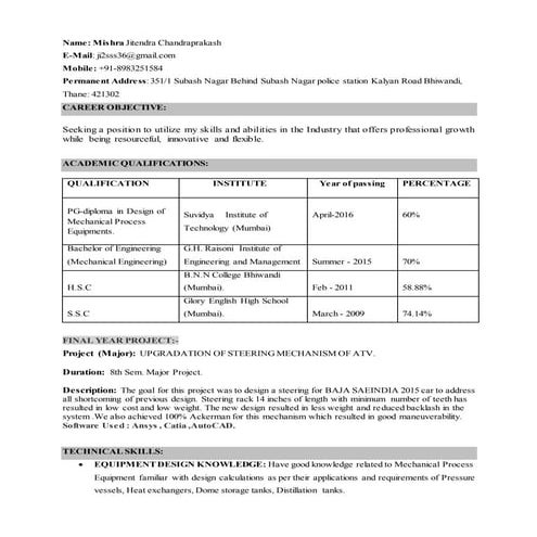Jitendra Mishra Resume PG Diploma | PDF