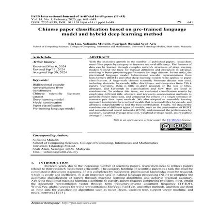 Chinese paper classification based on pre-trained language model and ...