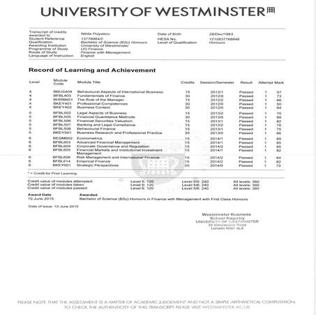 FirstClassTranscript | PDF