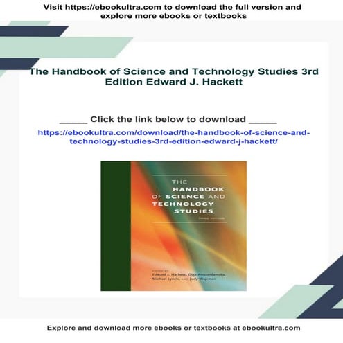 The Handbook of Science and Technology Studies 3rd Edition Edward J ...