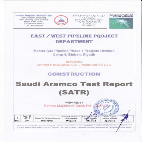 Saudi Aramco Typical Inspection Plan (SATIP) | PDF