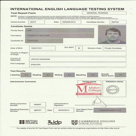 IELTS certificate march 8th 2014 | PDF