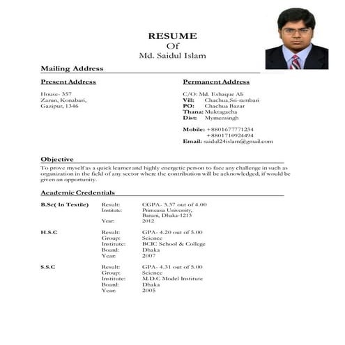 RESUME Of Saidul Islam | DOCX